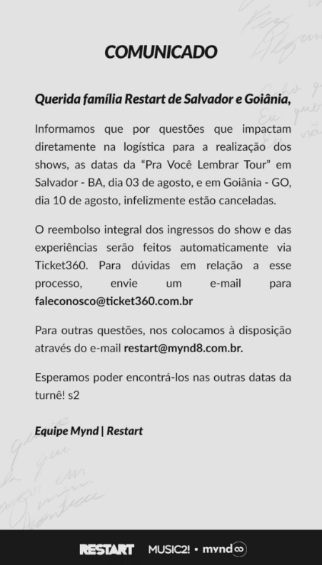 Bahia.ba | Restart cancela show da turnê de despedida ‘Pra Você Lembrar ...